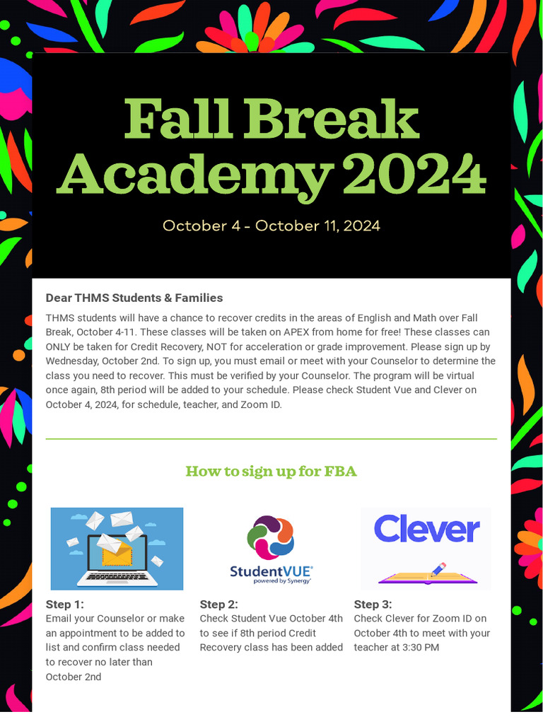 Fall Break Academy Information | PDF