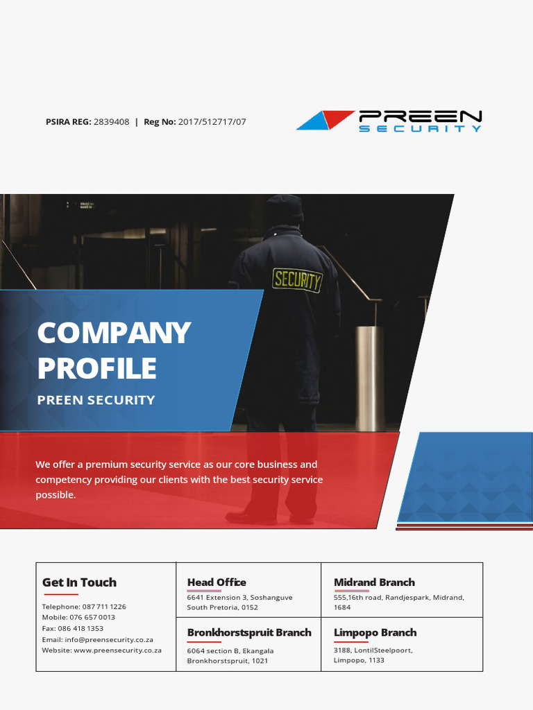 Company Profile Standard Quality PDF Preen Security Group | PDF | Securities | Security Guard