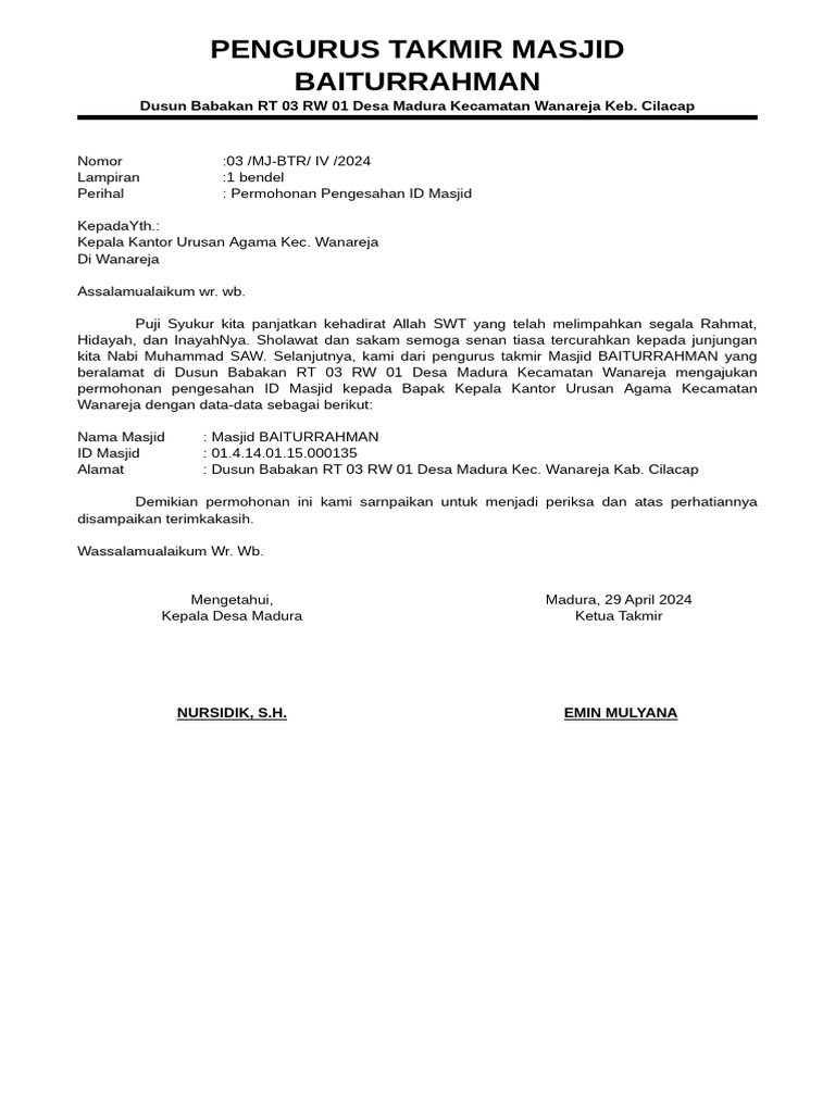 Pengurus Takmir Masjid Baiturrahman Babakan | PDF