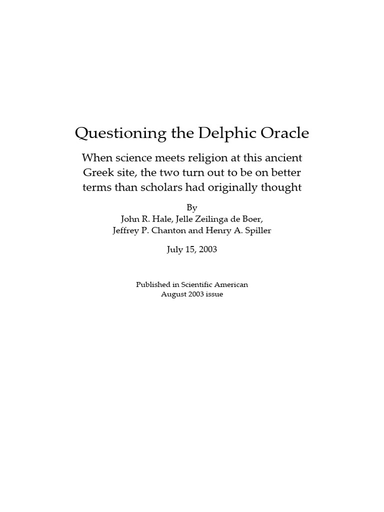 Questioning The Delphic Oracle - John R. Hale | PDF | Delphi