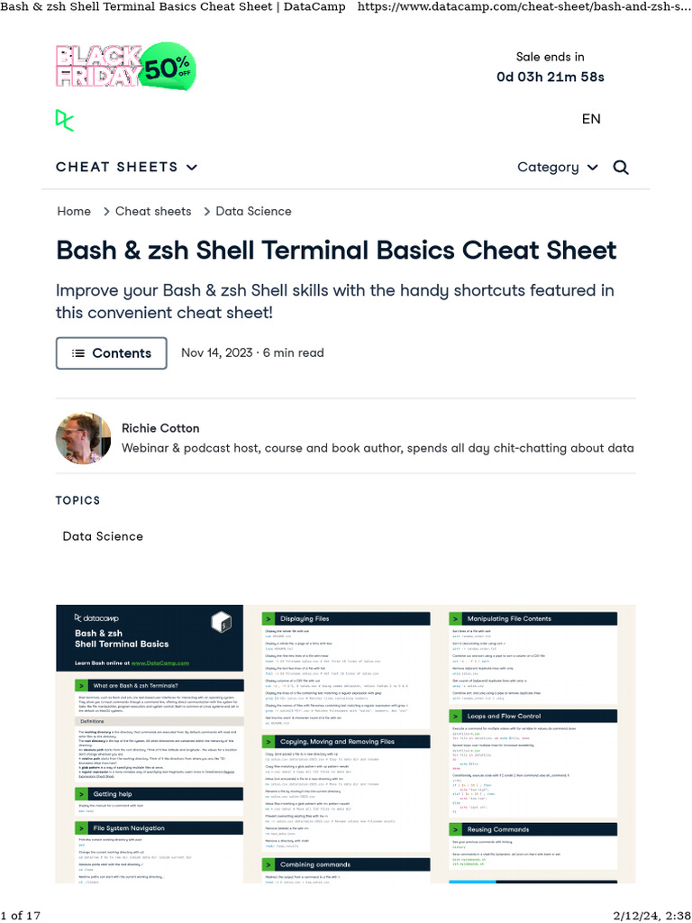 Bash & ZSH Shell Terminal Basics Cheat Sheet - DataCamp | PDF | Directory (Computing) | Computer ...