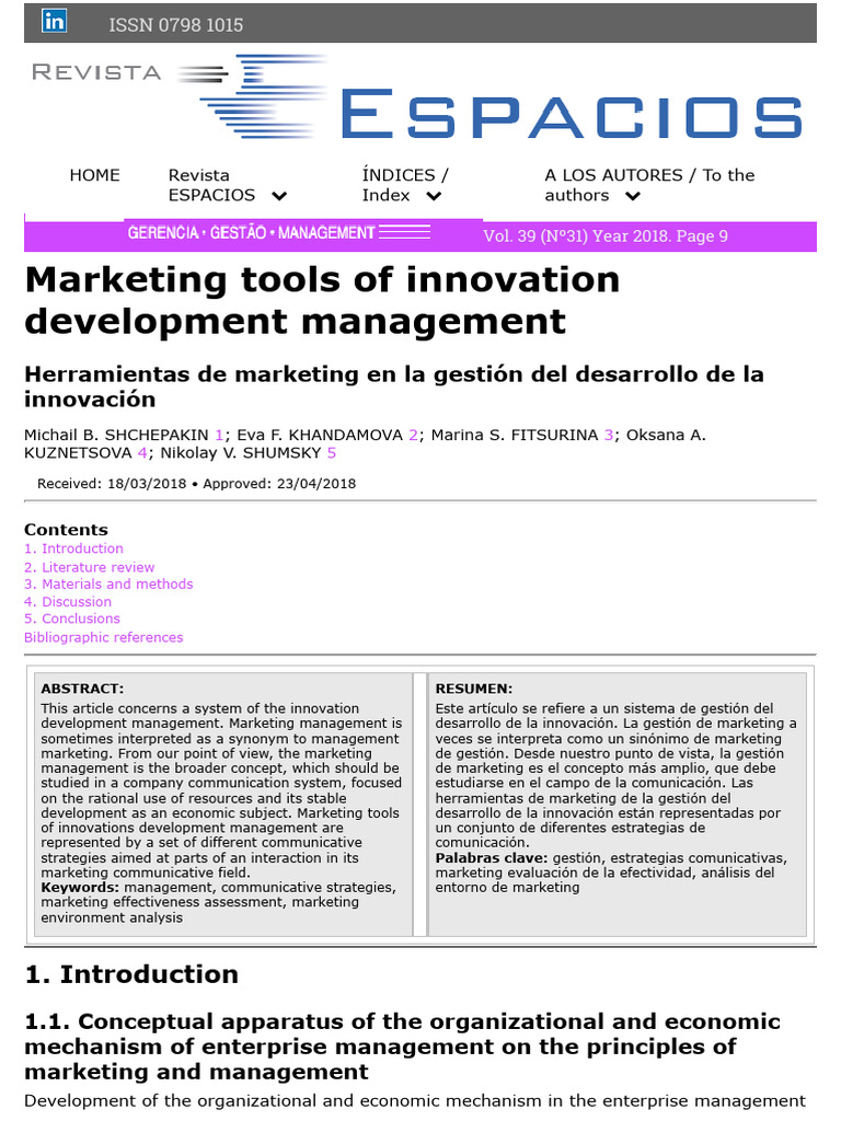Marketing Tools of Innovation Development Management - Shchepakin ...