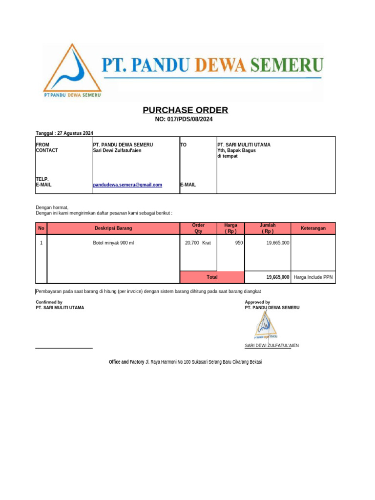 PO Sari Multi Utama | PDF