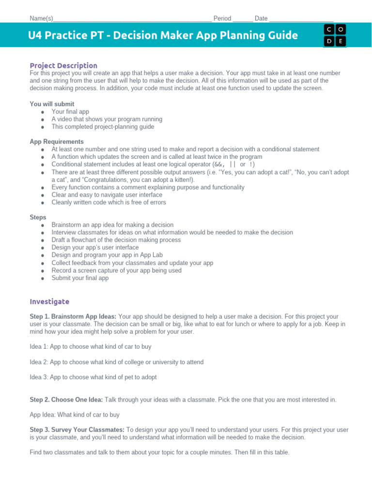 Mantas Brovkin - CSP U4 Practice PT Planning Guide | PDF | Computing | Computer Programming