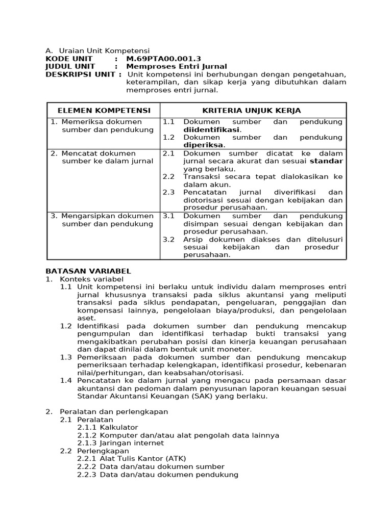 Uraian Unit Kompetensi | PDF