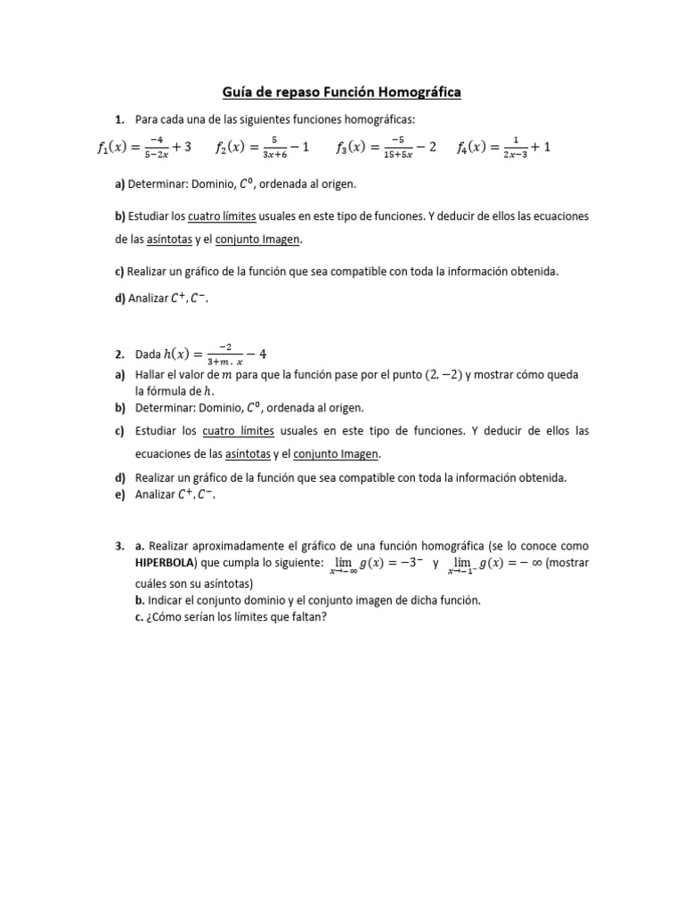 Guía de Funciones Homográficas | PDF