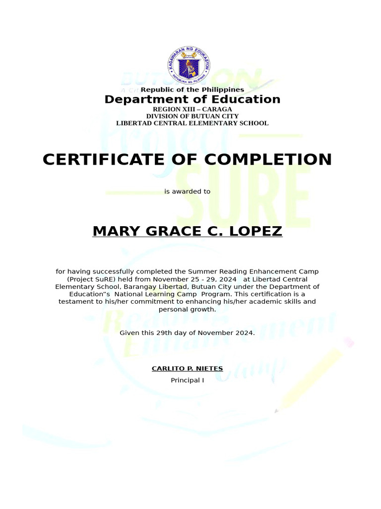 Certificate For Project SURE 3 | PDF