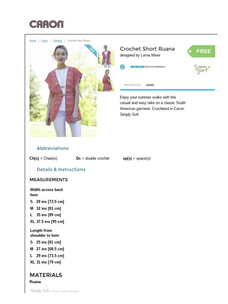 Crochet Short Ruana in Caron Downloadable PDF - 2 | PDF | Crochet | Crafts