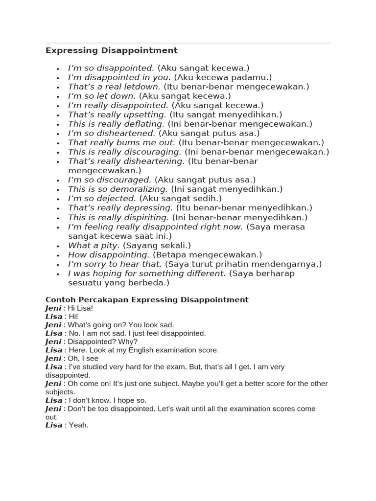 Expressing Disappointment | PDF