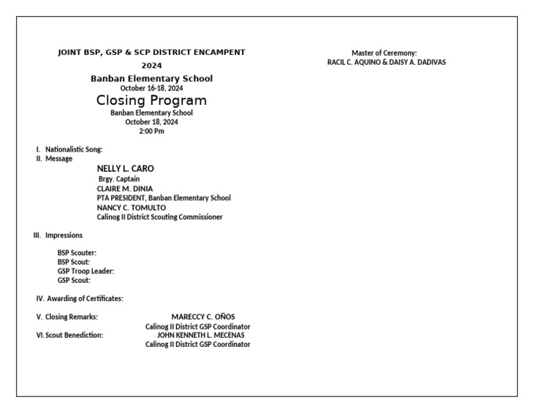 Closing Program | PDF