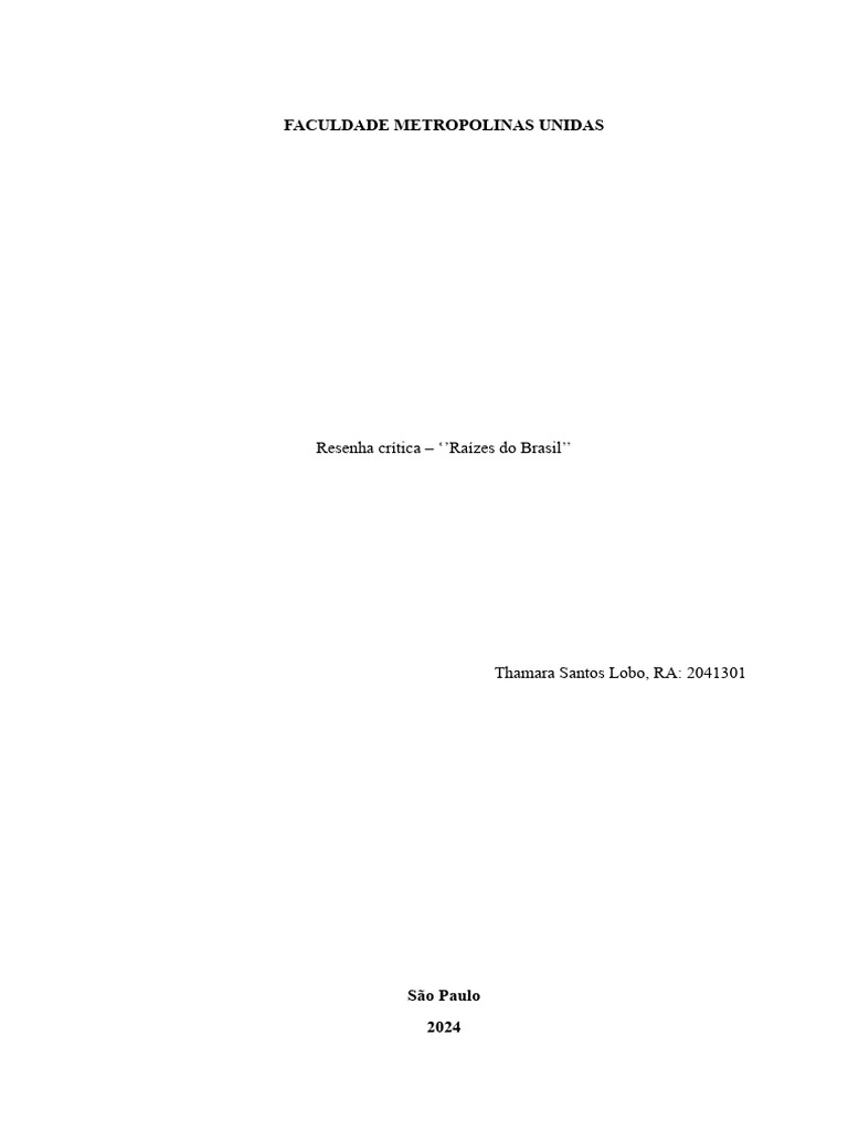 Resenha - Raizes Do Brasil | PDF | Sociologia | Brasil