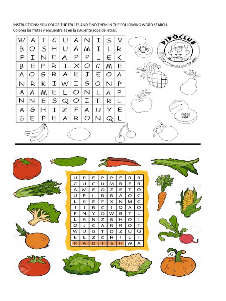 Sopa de Letras Frutas y Verduras | PDF