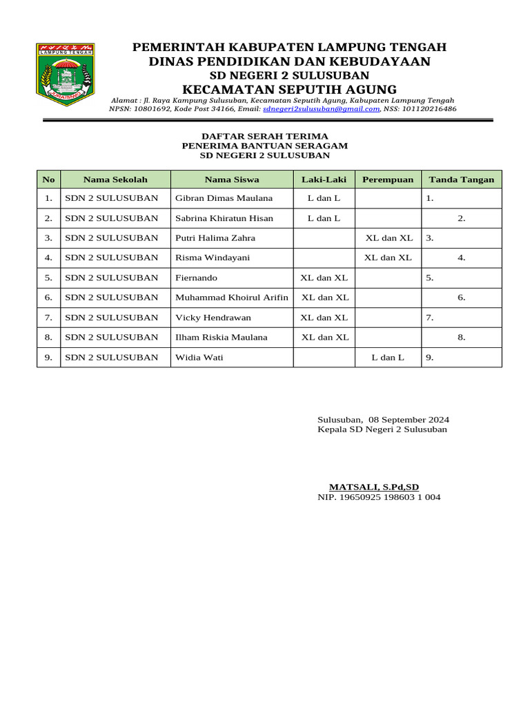 Contoh Tanda Tangan Siswa SD | PDF
