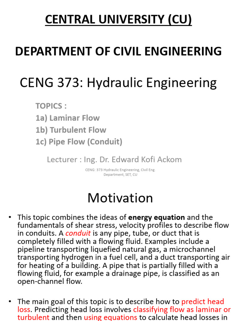 CENG 372 Hydraulic Engineering Chap 1 Pipe Flow | PDF | Fluid Dynamics ...