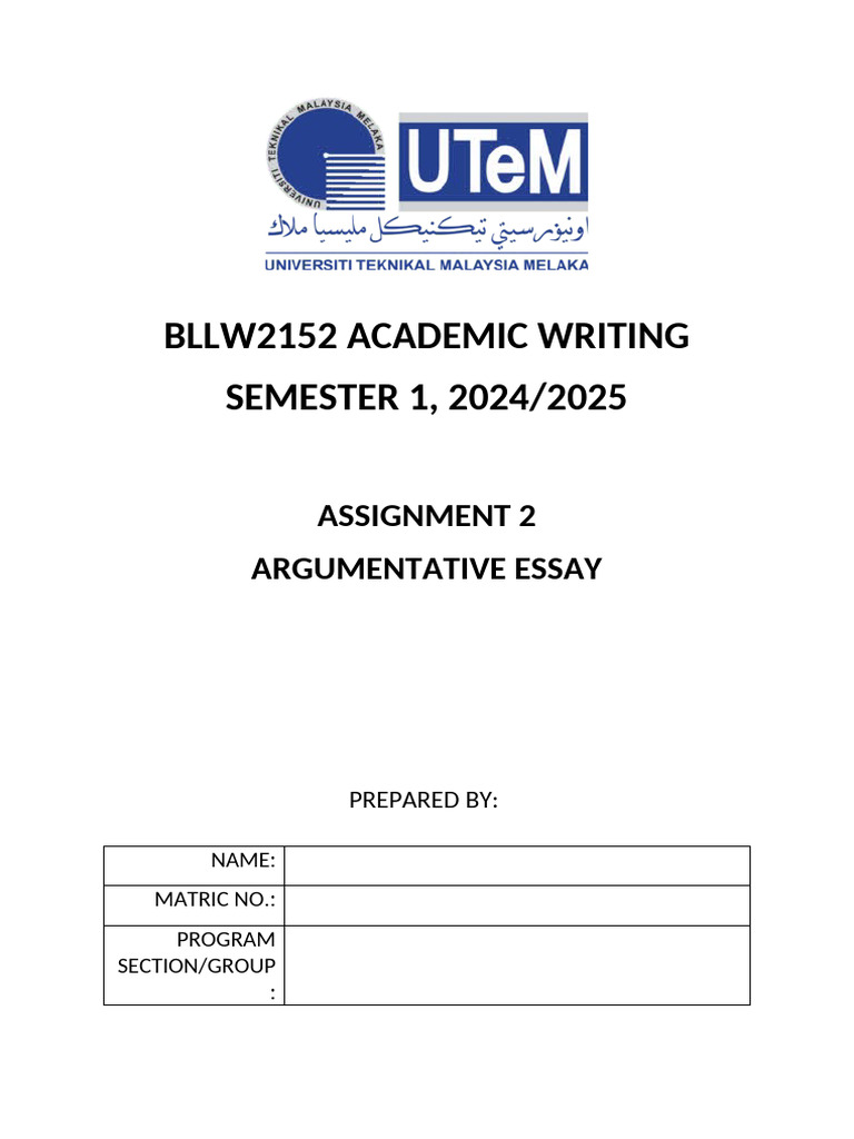 2 BLLW2152 ACADEMIC WRITING Assignment Cover Page | PDF