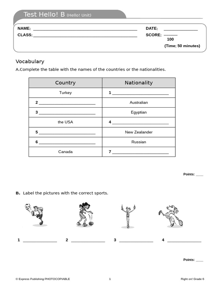02 RO gr6 Test Hello B Hello Unit | PDF | Linguistics | Linguistic ...
