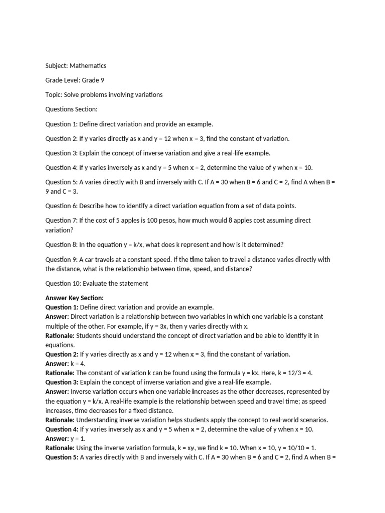 Math 9 | PDF | Equations | Variable (Mathematics)