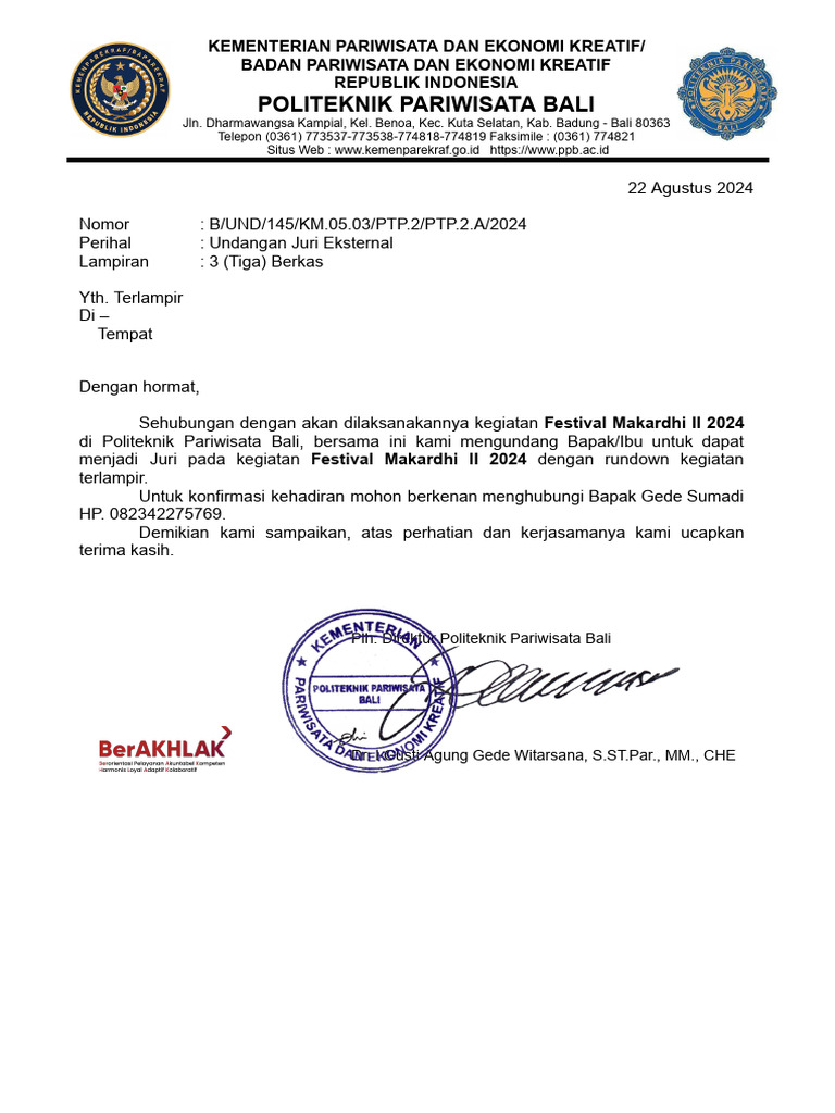 Undangan Festival Makardhi 2024-Juri Lomba Eksternal | PDF