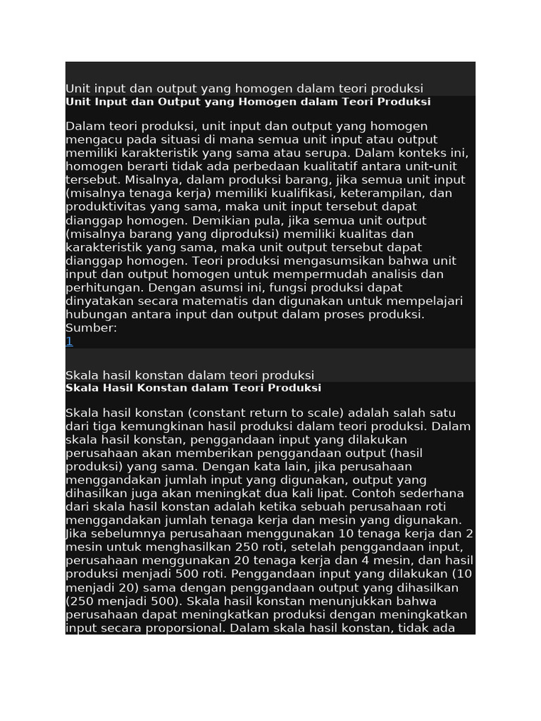 Unit Input Dan Output Yang Homogen Dalam Teori Produksi | PDF