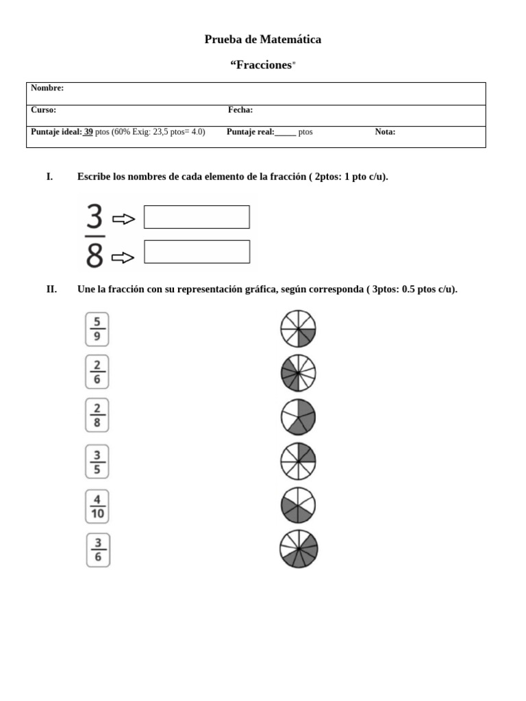 Prueba de Fracciones | PDF