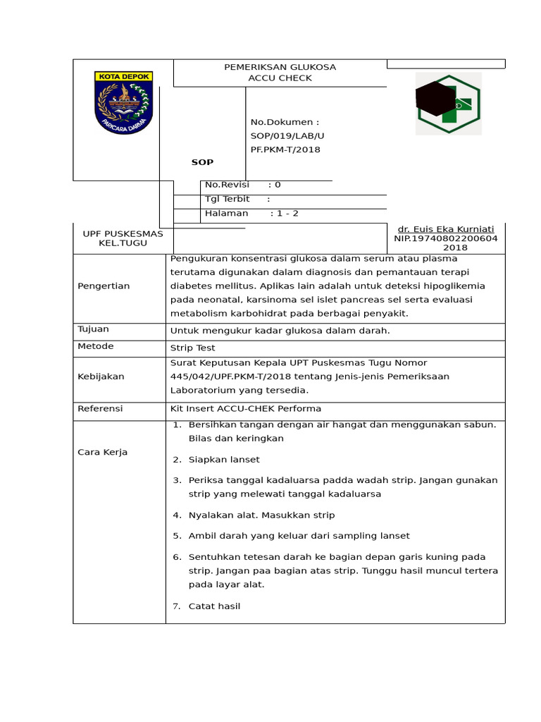 8.1.1.1 (019) Sop Glucose Accu Check | PDF