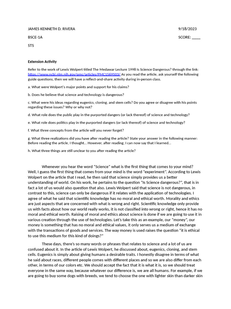 Activity-STS JAMES KENNETH D. RIVERA BSCE 1A | PDF | Science | Knowledge