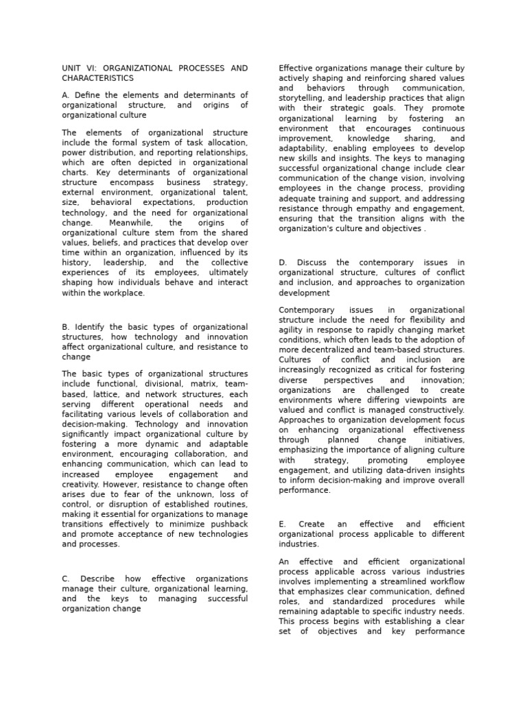 Unit 6 To Print | PDF | Organizational Culture | Organizational Structure
