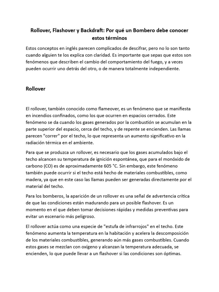 Rollover, Flashover y Backdraft en Incendios | PDF | Combustión | Incendios