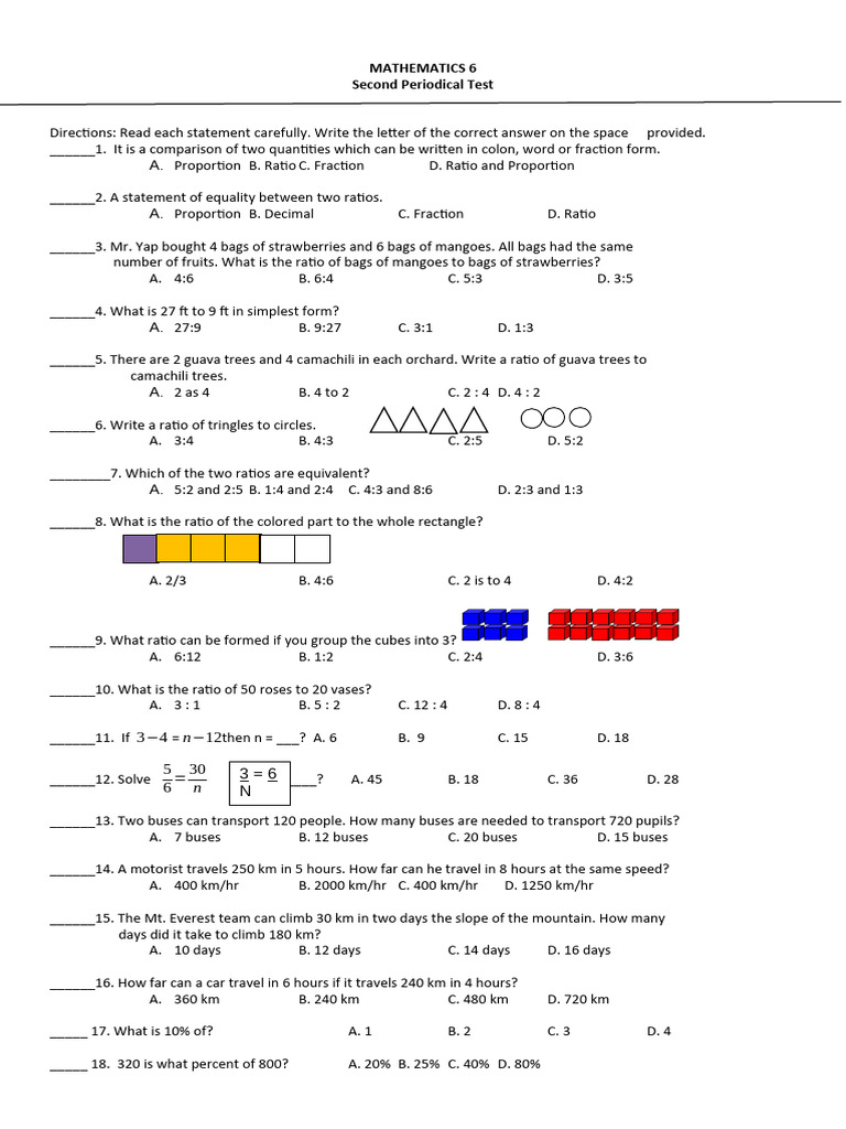 Mathematics 6 Periodical Test Guide | PDF | Ratio | Mathematics