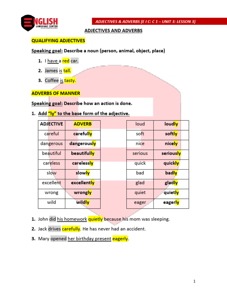 Adjectives and Adverbs - Lesson 3 | PDF | Adverb | Adjective