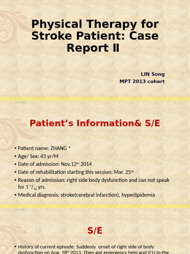 Physical Therapy For Stroke Patient: Case Report | PDF | Anatomical ...