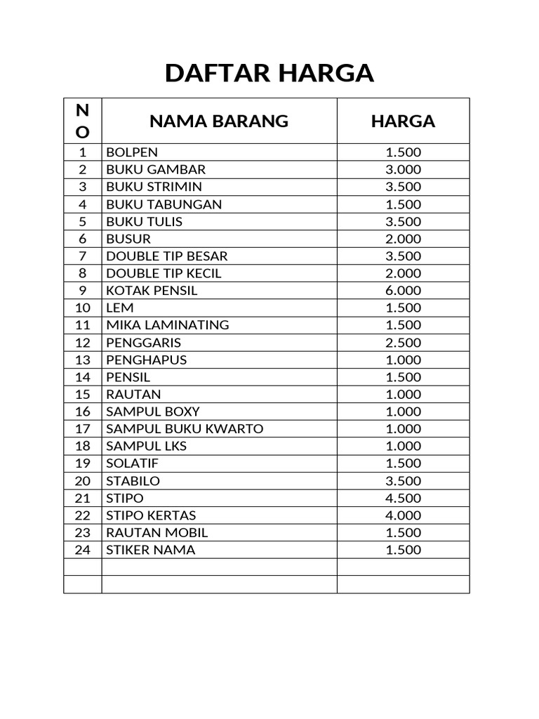 Daftar Harga | PDF