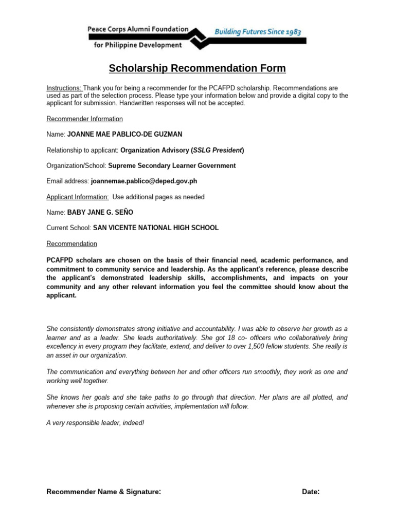 Recommendation Form Template | PDF