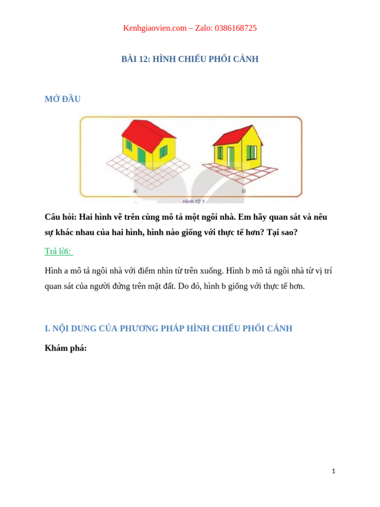 Da Cong Nghe 10 Thiet Ke Va Cong Nghe Bai 12. Hinh Chieu Phoi Canh | PDF