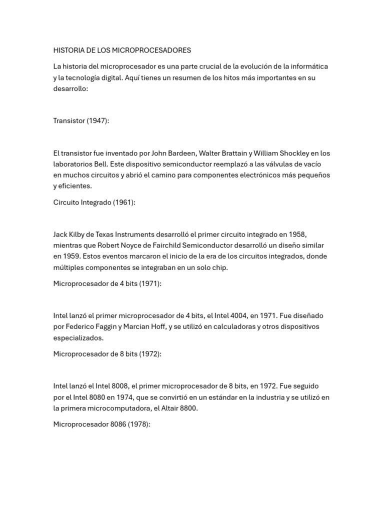 Historia de Los Microprocesadores | PDF