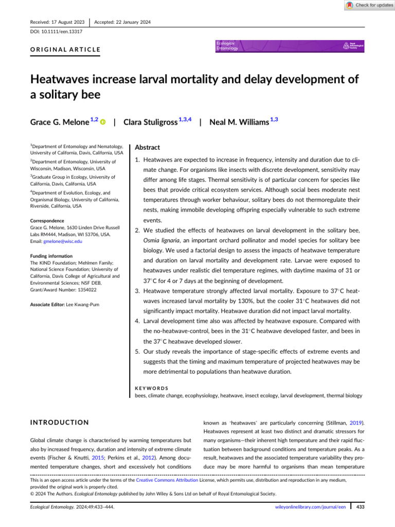 Heatwaves Impact Solitary Bee Larvae | PDF | Bees | Heat Wave