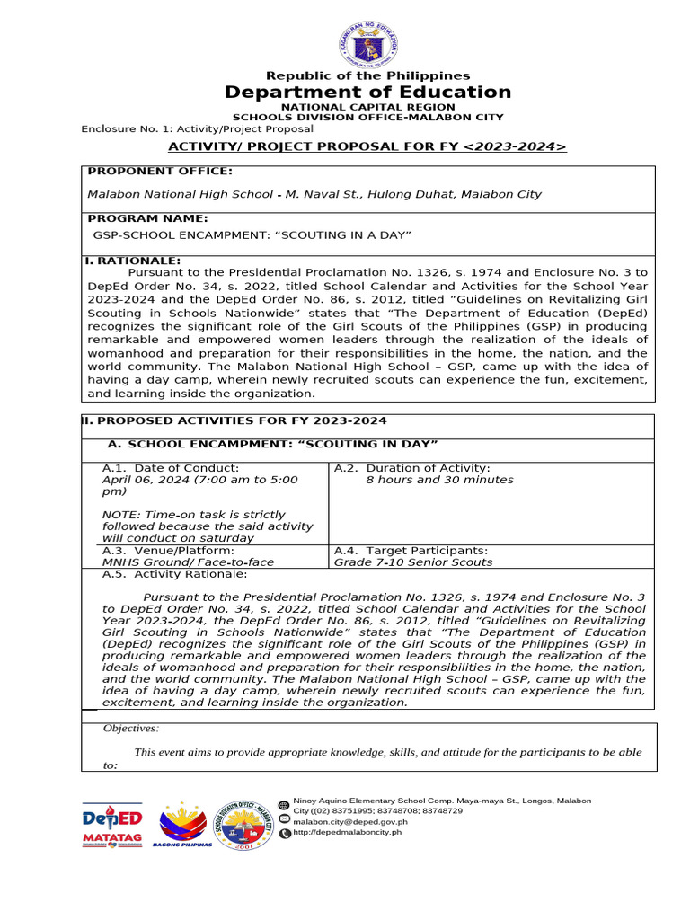 MNHS - GSP - 2024 Project Proposal DAYCAMP 2024 | PDF