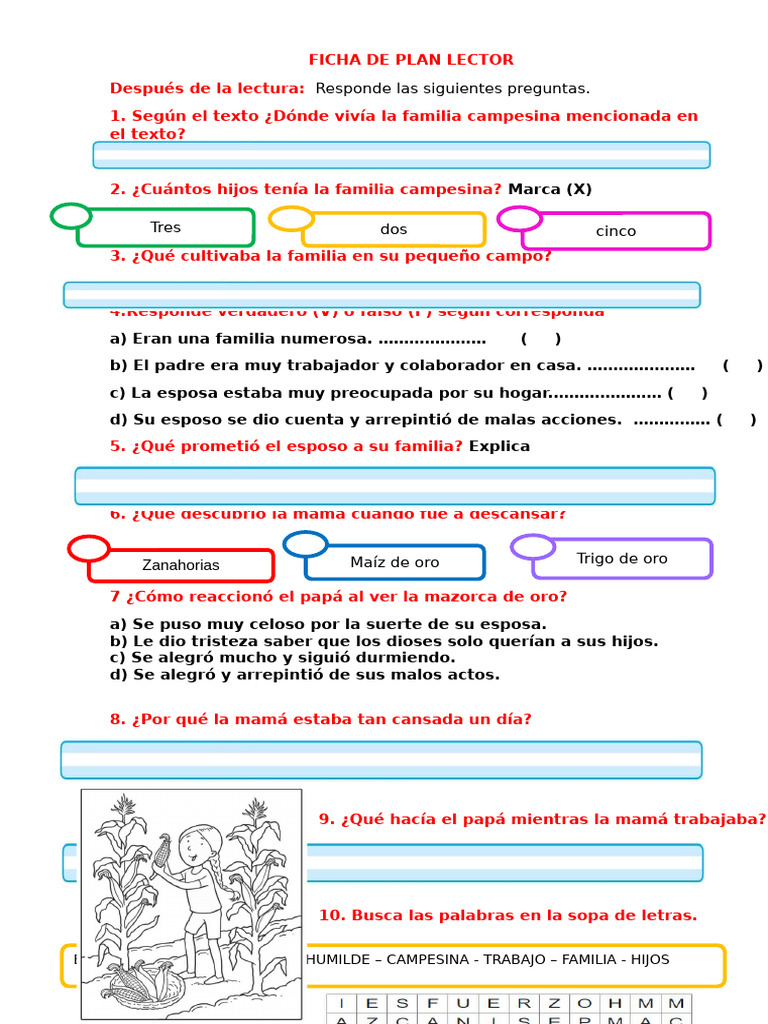 Plan Lector: Familia Campesina y Valores | PDF