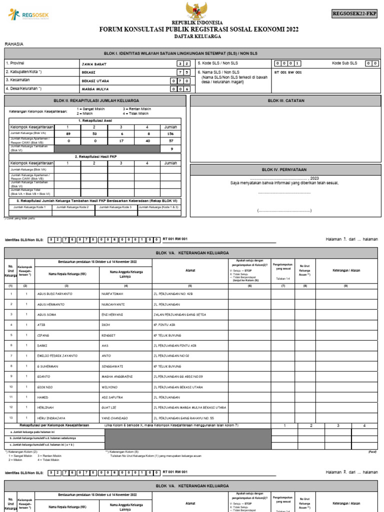 Regsosek22-Fkp Contoh | PDF