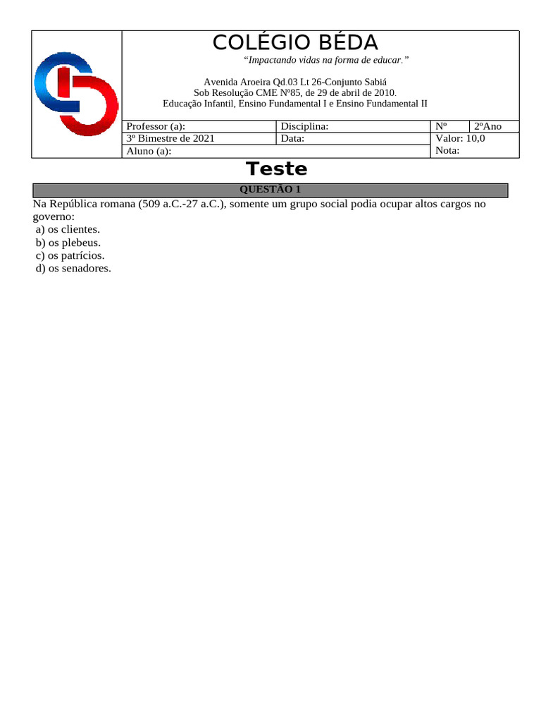Modelo de Teste | PDF