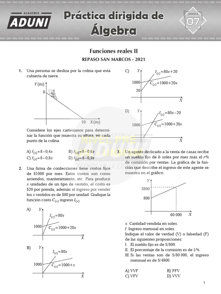 Repaso de Álgebra: Funciones y Gráficas | PDF
