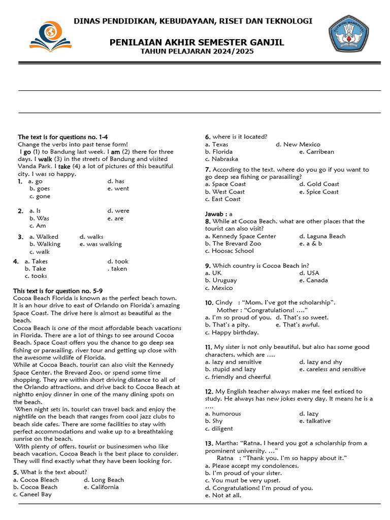 Soal Pas SMK B.inggris KLS 10 | PDF | Rome | Bali