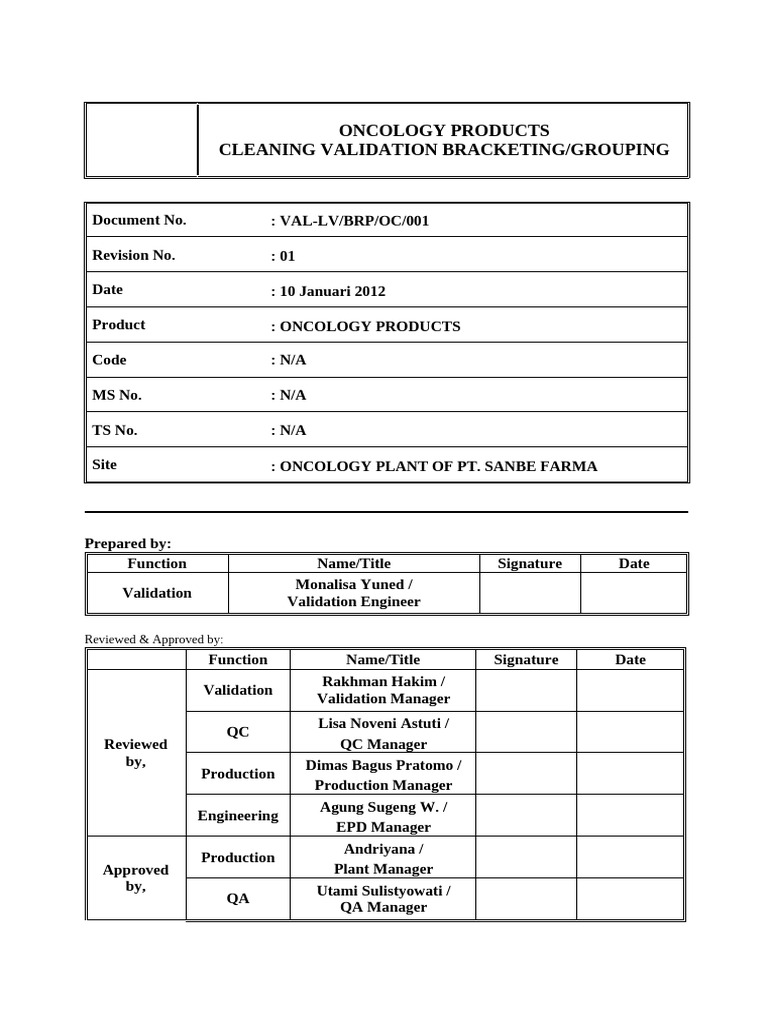 Cleaning Validation Bracketing of Oncology Products Rev 1 | PDF ...