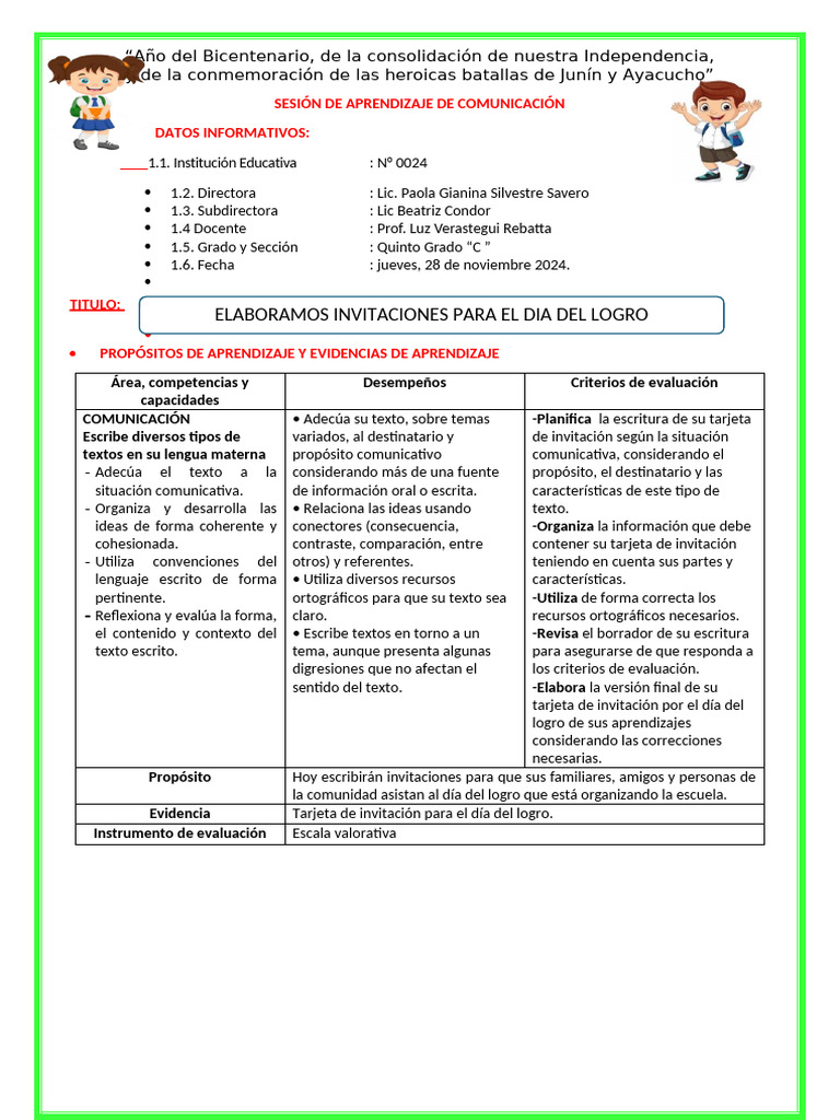 Elaboramos Tarjetas de Invitacion Dia Del Logro | PDF | Evaluación ...