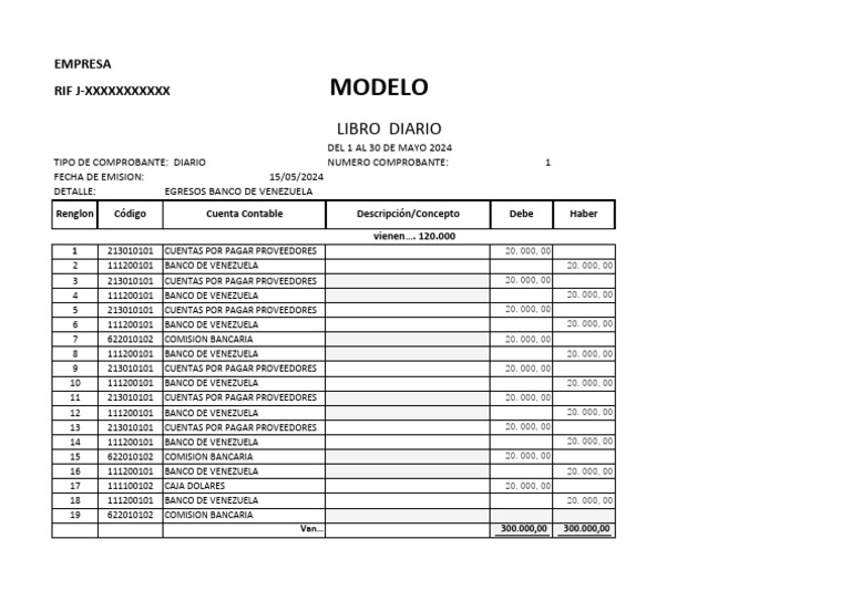 MODELO LIBRO DIARIO | PDF | Bancario | Economias