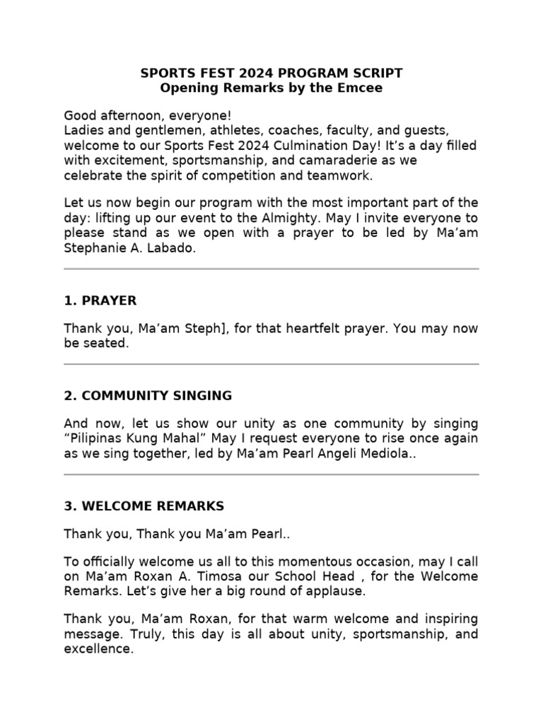 Sports Fest 2024 Program Script | PDF