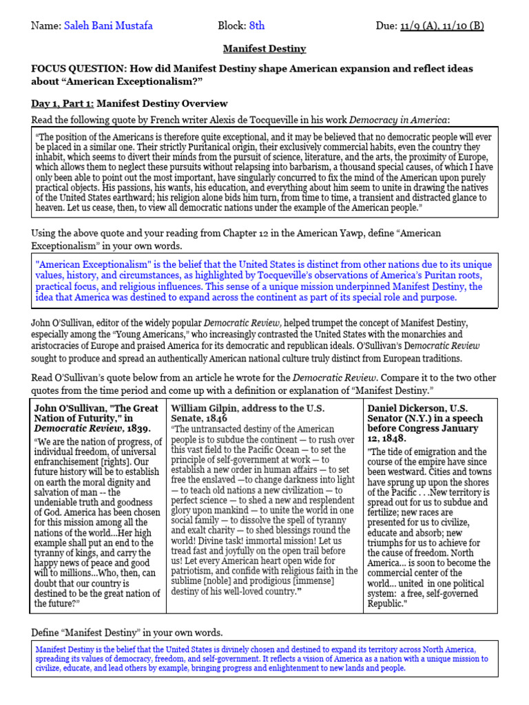 Manifest Destiny- Definition and Justification .docx | PDF | Mexican ...