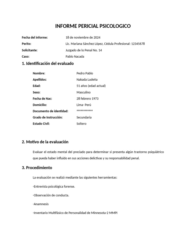 INFORME PERICIAL PSICOLOGICO | PDF | Desorden de personalidad antisocial | Trastorno mental