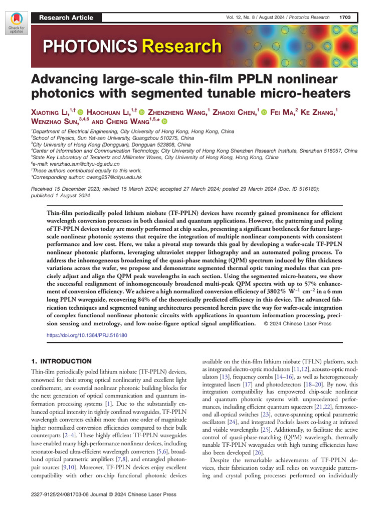 Advancing Large-Scale Thin-Film PPLN Nonlinear | PDF | Nonlinear Optics ...