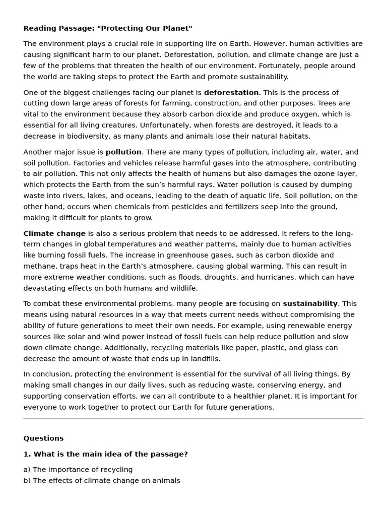 TOEFL Reading Environment Prep | PDF | Natural Environment | Climate Change